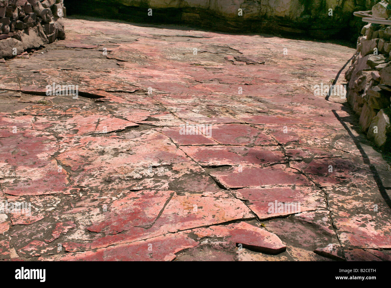 Quartzite pavement at bottom of catlinite layer used to make peacepipes ...