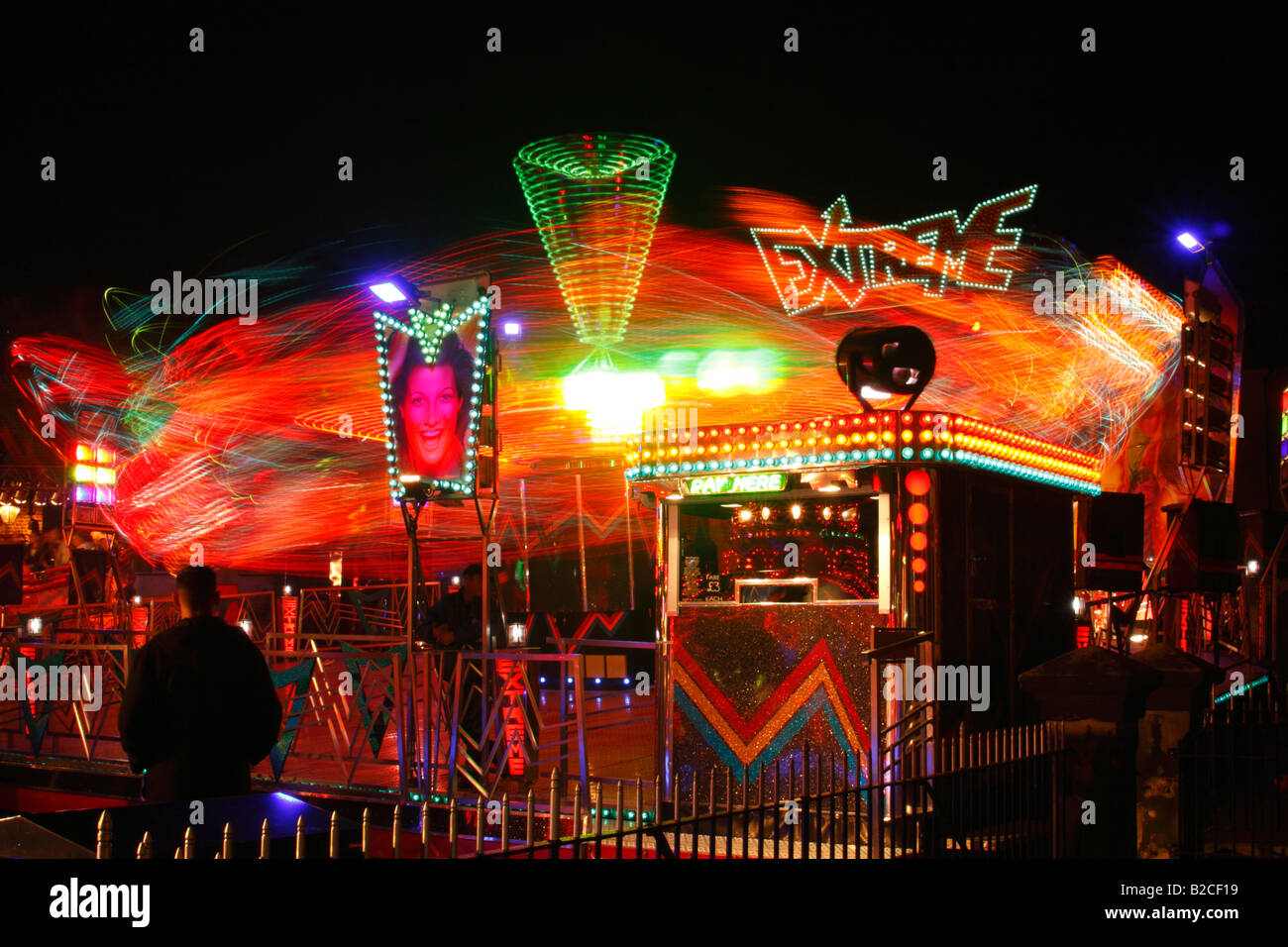 Stokesley high street fun fair at night Stock Photo - Alamy