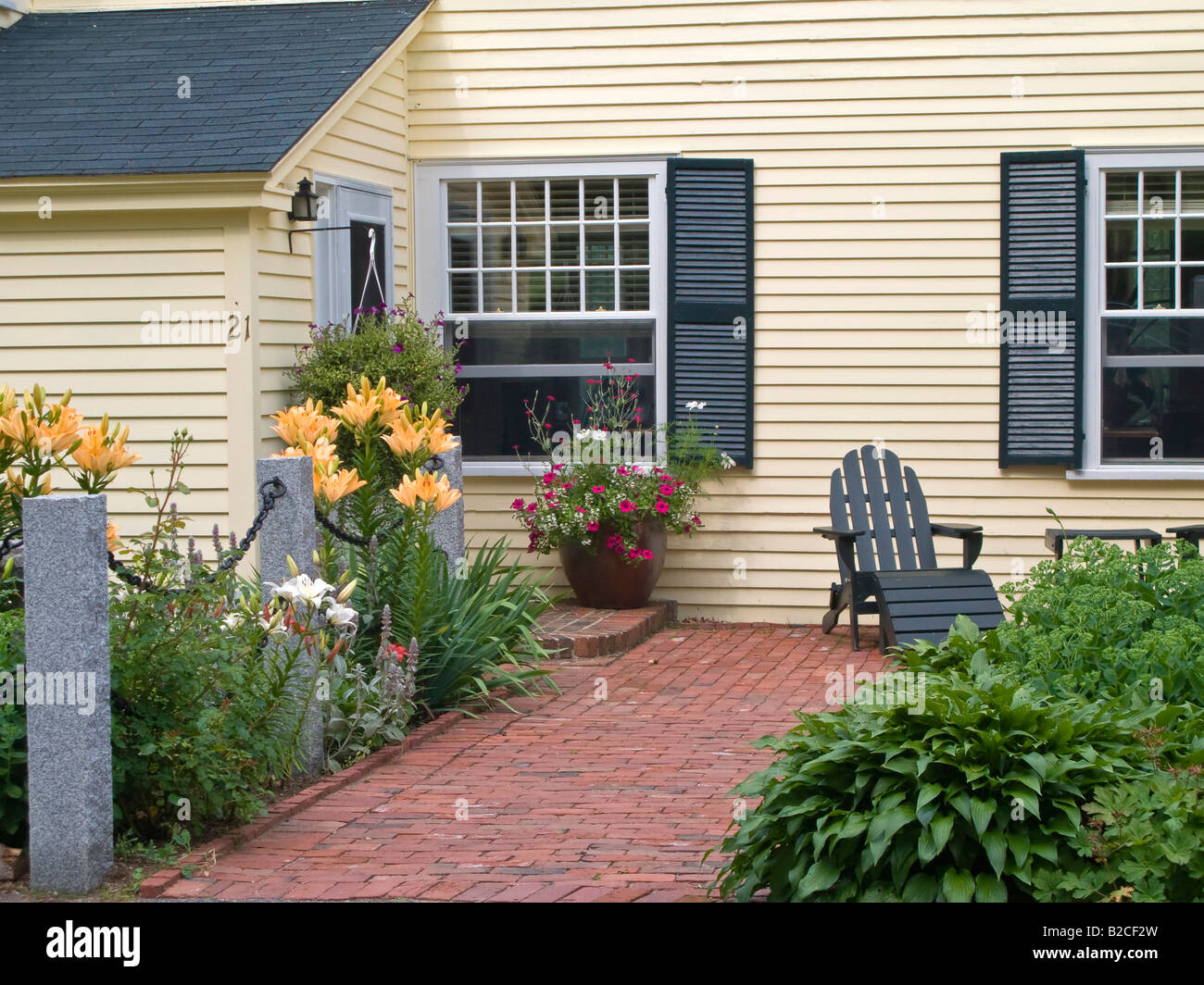 A traditional New England garden path in West Newbury Massachusetts ...