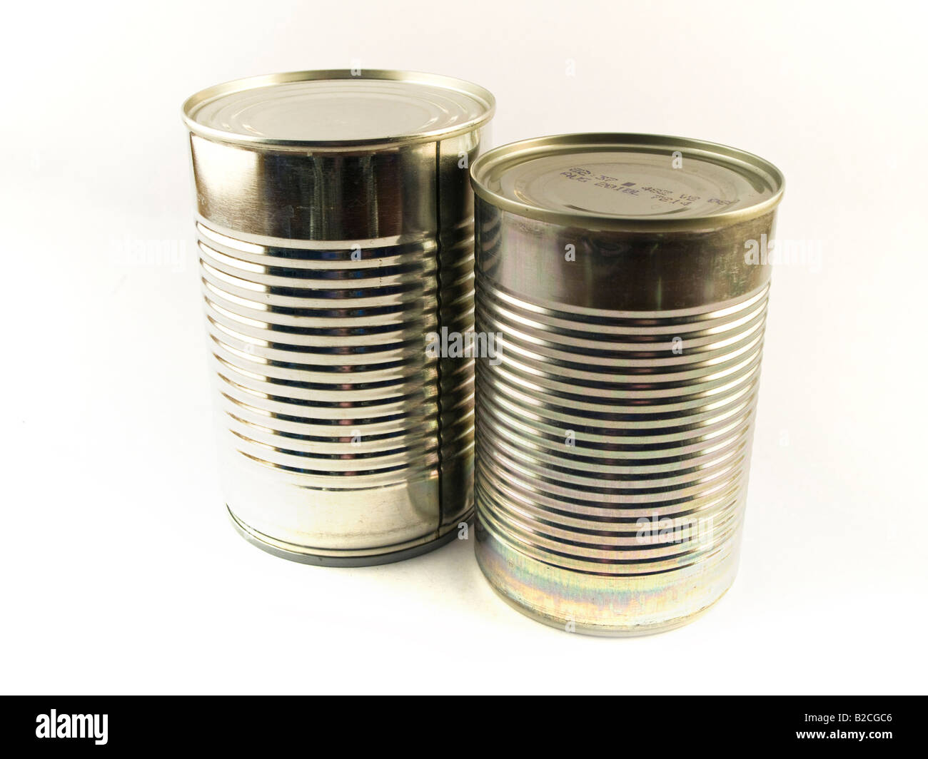 Two Shiny Food Tin Cans on White Background Stock Photo - Alamy