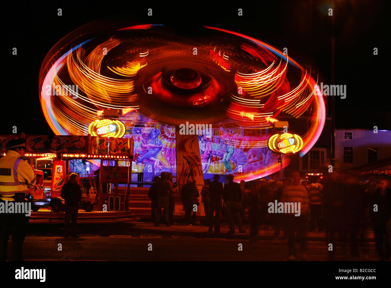 Stokesley high street fun fair at night Stock Photo - Alamy