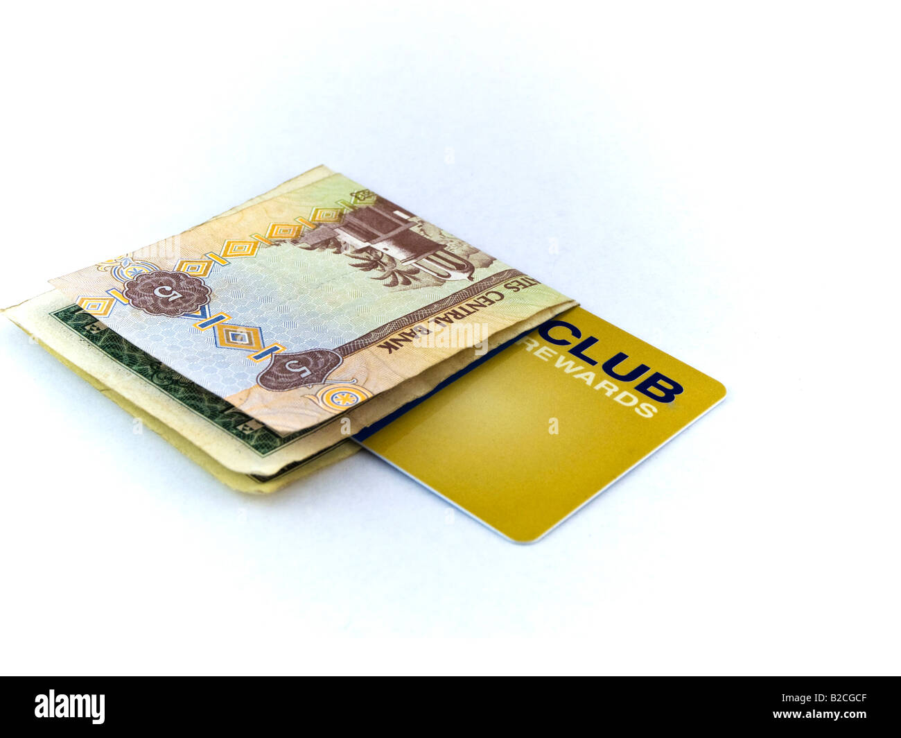Five Dirham Note and Gold Membership Club Card on White Background ...