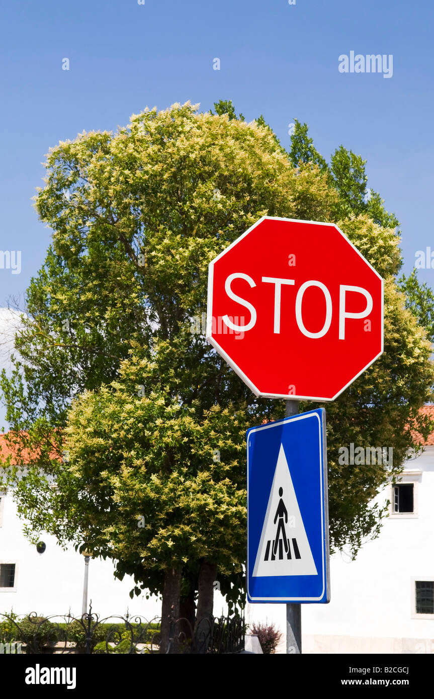 Stop and crosswalk road signs Stock Photo - Alamy