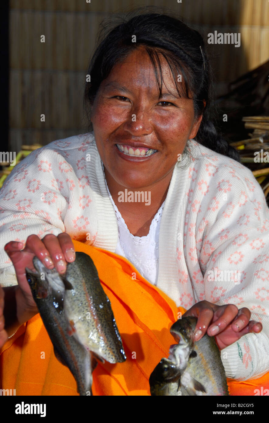 Aymara indians on Uros Islands, Lake Titicaca, Peru, South America ...