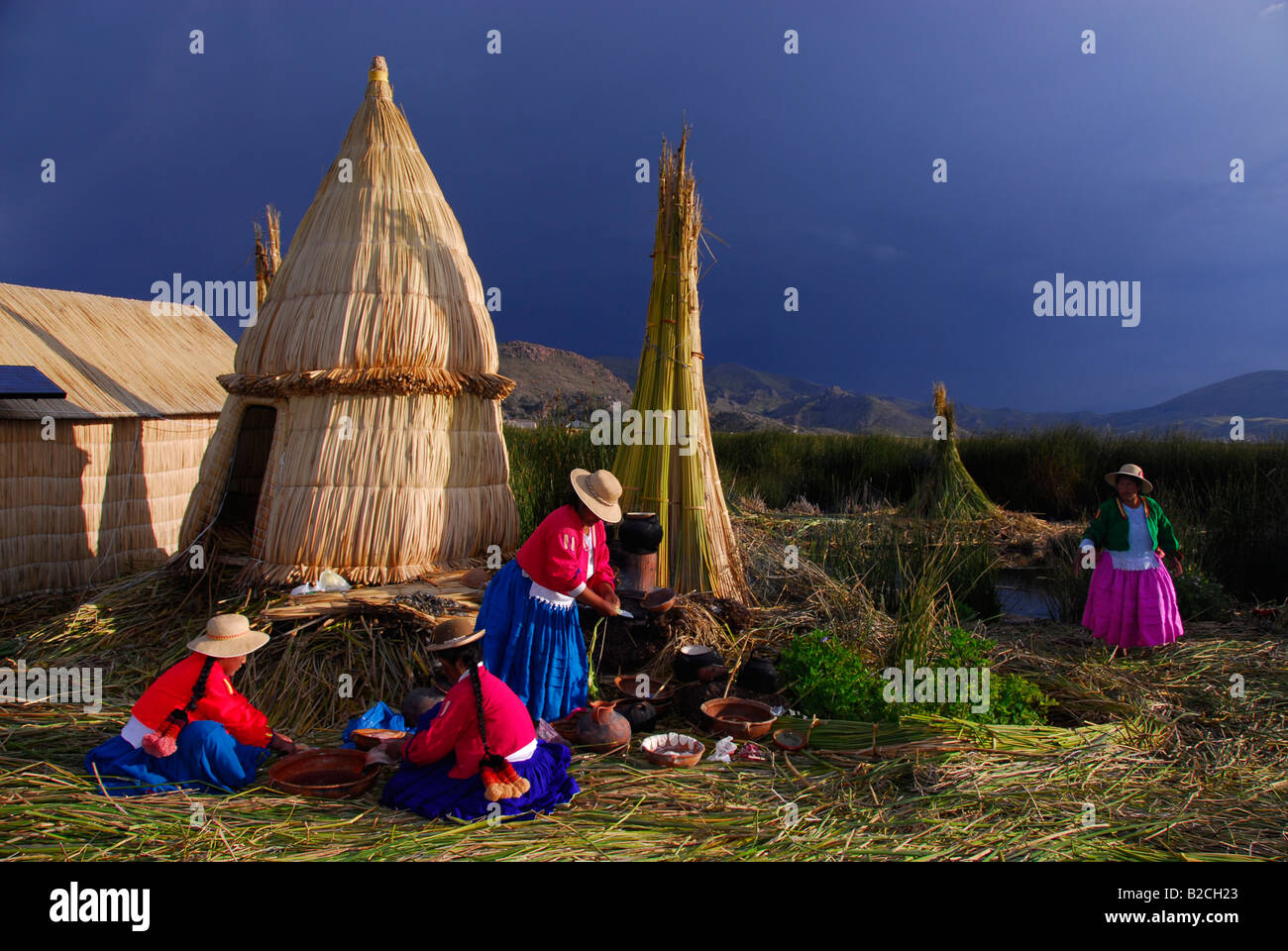 Aymara indians on Uros Islands, Lake Titicaca, Peru, South America ...