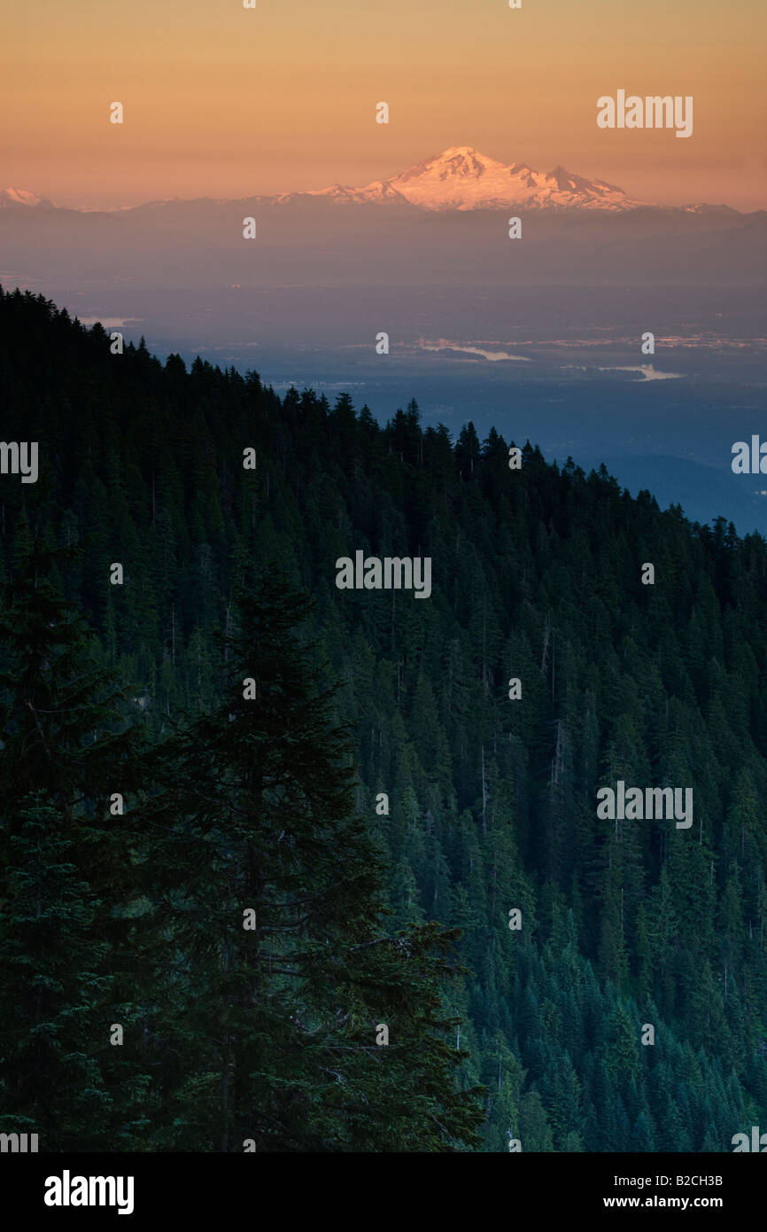 sunset on Mount Baker, view from Grouse Mountain, North Vancouver Stock ...