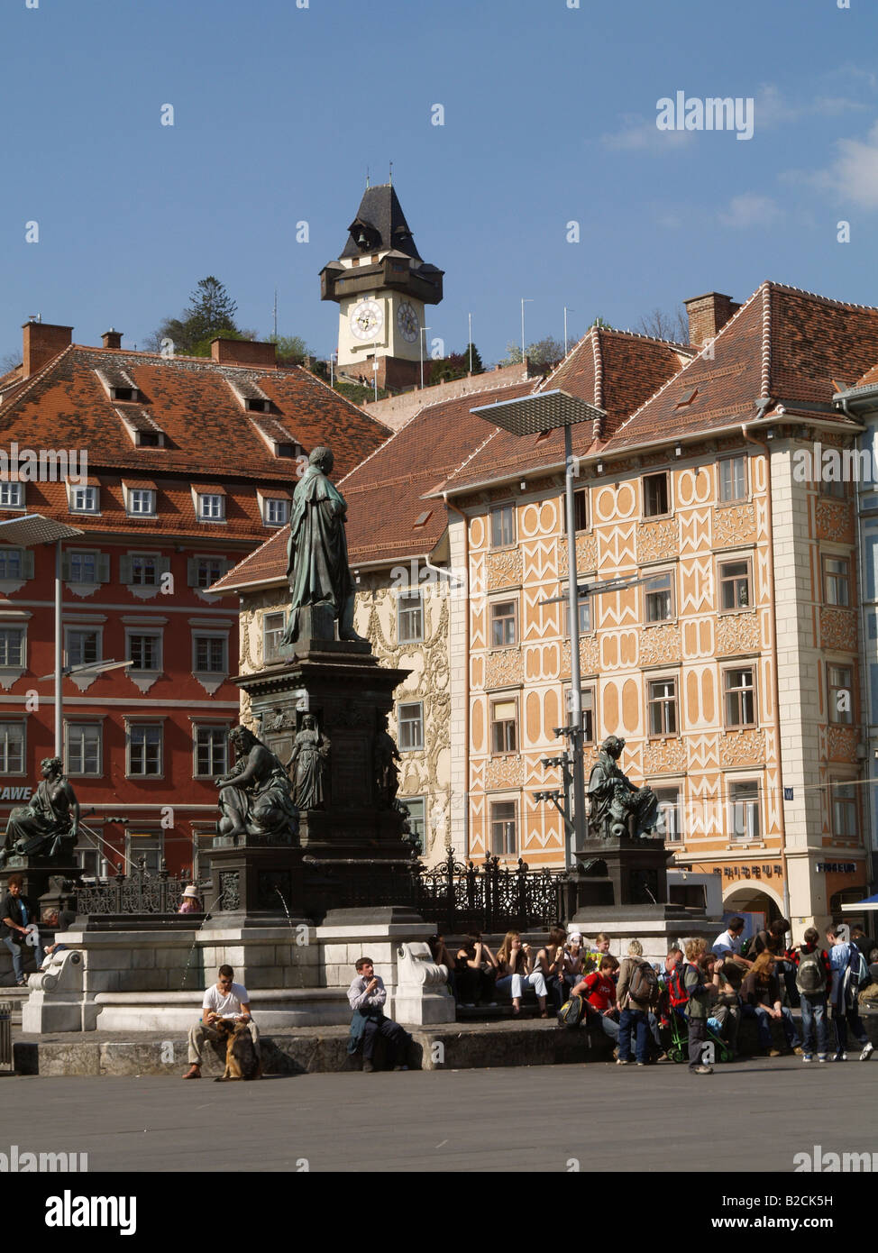 Graz, old city center, main square, Uhrturm Stock Photo - Alamy