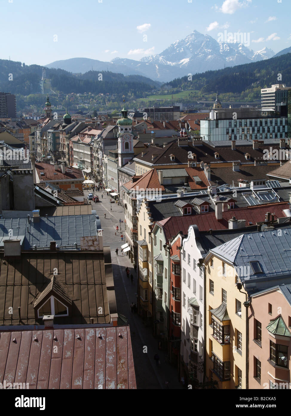 Innsbruck, view from tower Martinsturm to the old city center Stock ...