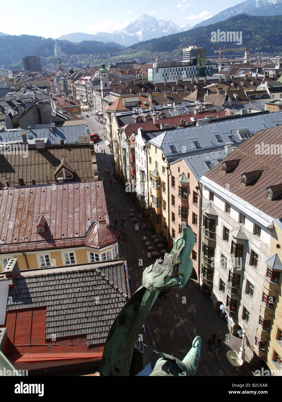 Innsbruck, view from tower Martinsturm to the old city center Stock ...