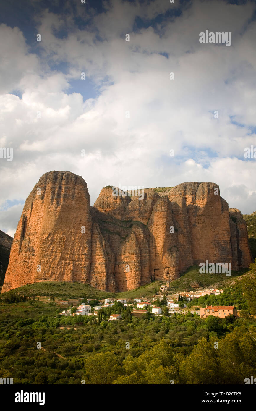 Hillside village of Riglos in Aragon near Pyrenees in Spain Stock Photo ...