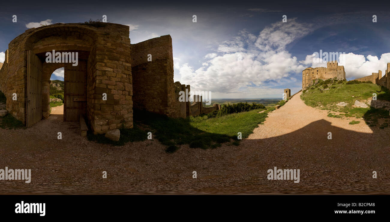 360 degree panoramic view of Loarre Castle near Pyrenees in Aragon ...