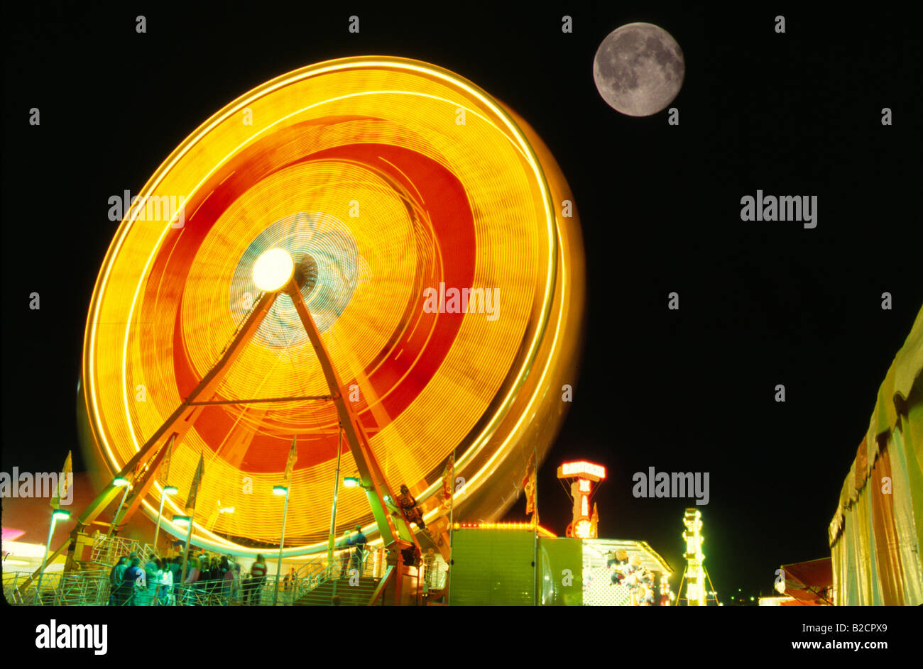 State Fair Ferris Wheels Full Moon Stock Photo - Alamy