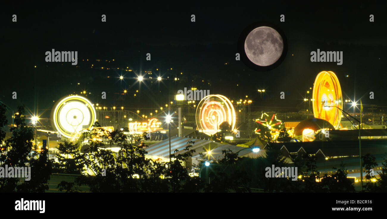 State Fair Ferris Wheels Full Moon Stock Photo - Alamy