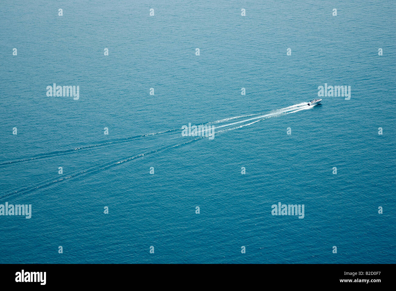 Birds view of a speedboat traveling on a large body of water Stock ...