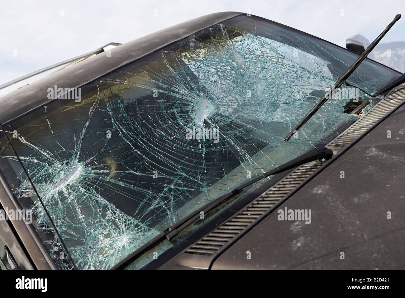 Close-up of car with broken windshield Stock Photo - Alamy