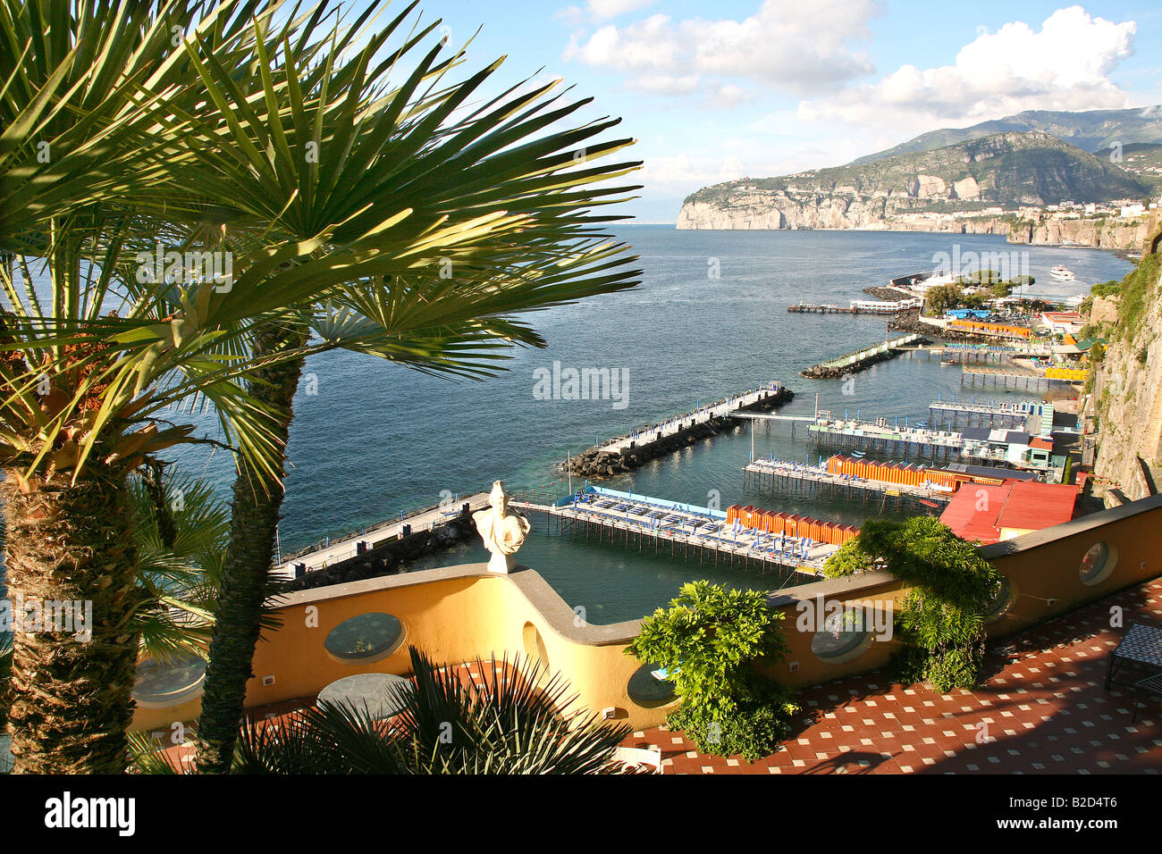 Cliff top view from Sorrento town over the bay and harbour, Italy Stock ...