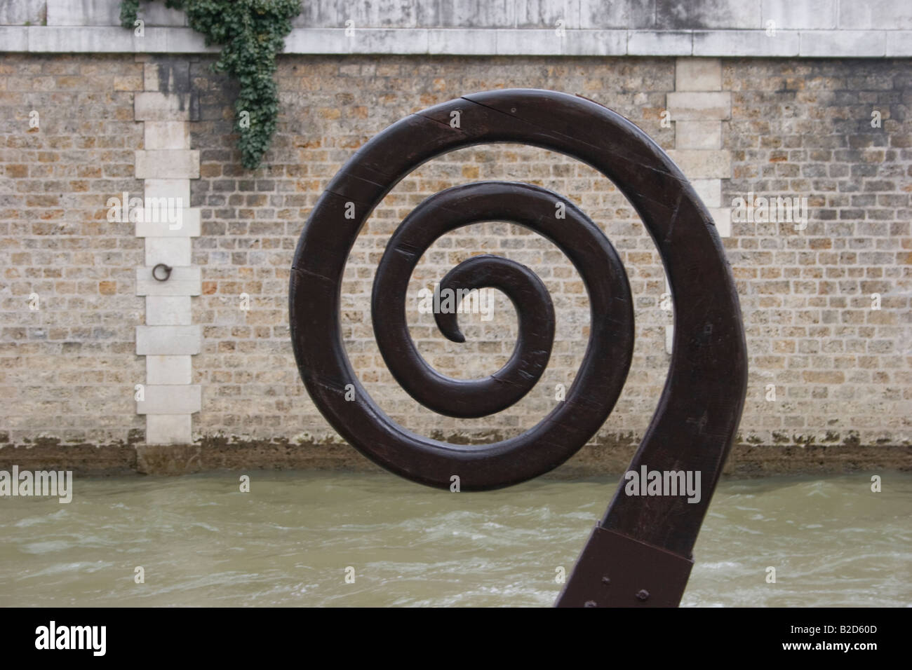 Coil on bow of Scandinavian long ship. on river Seine, Paris.Horizontal ...