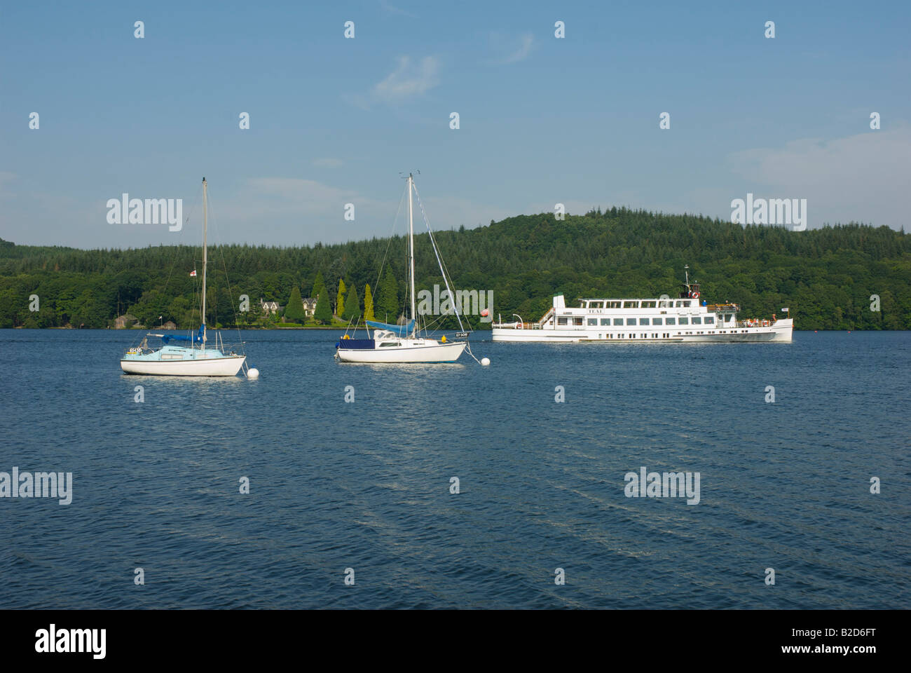 Passenger steamer and yachts on Lake Windermere, Lake District National ...