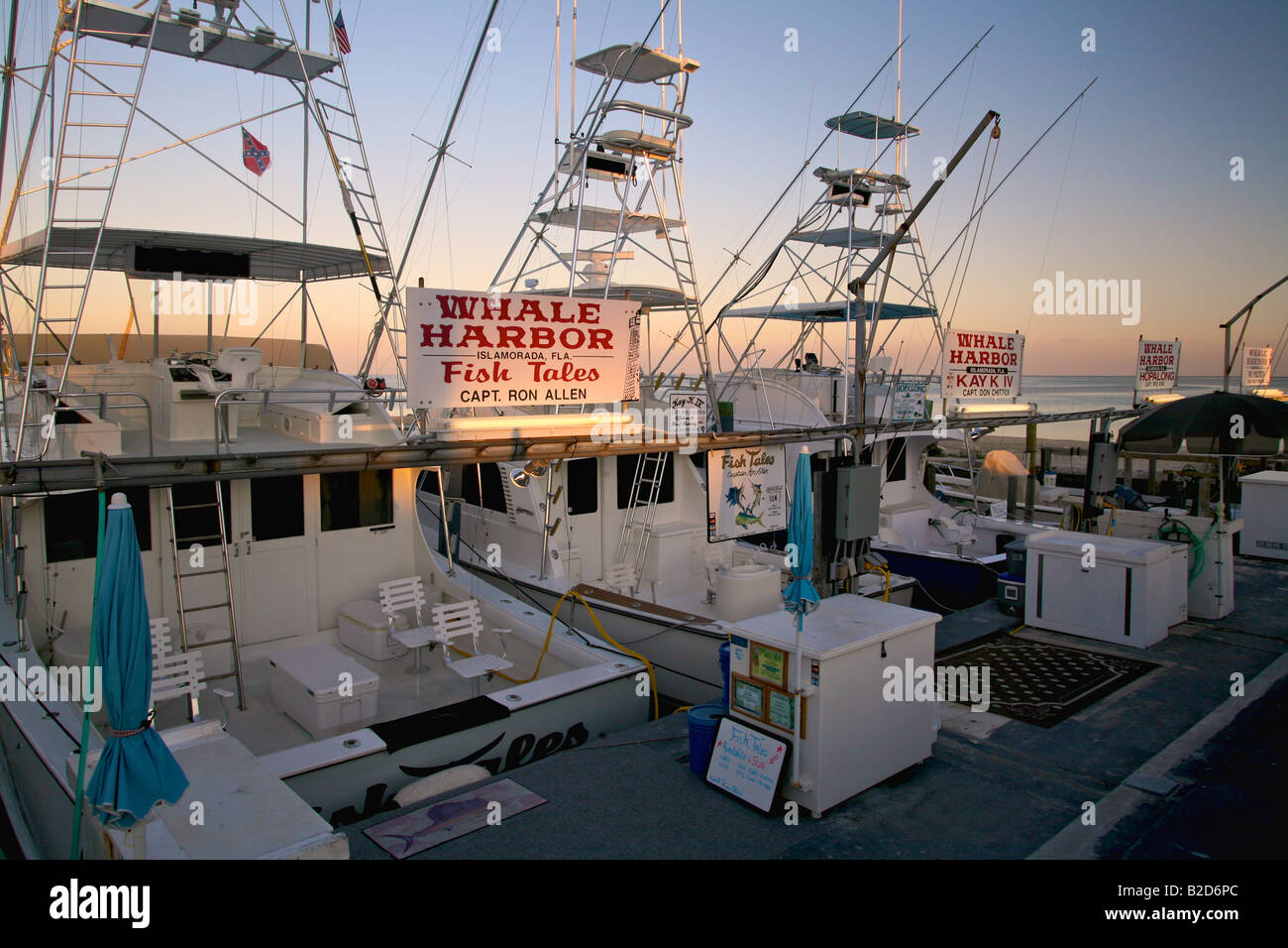 Charter boats docked for the evening at a marina in Islamorada in the ...