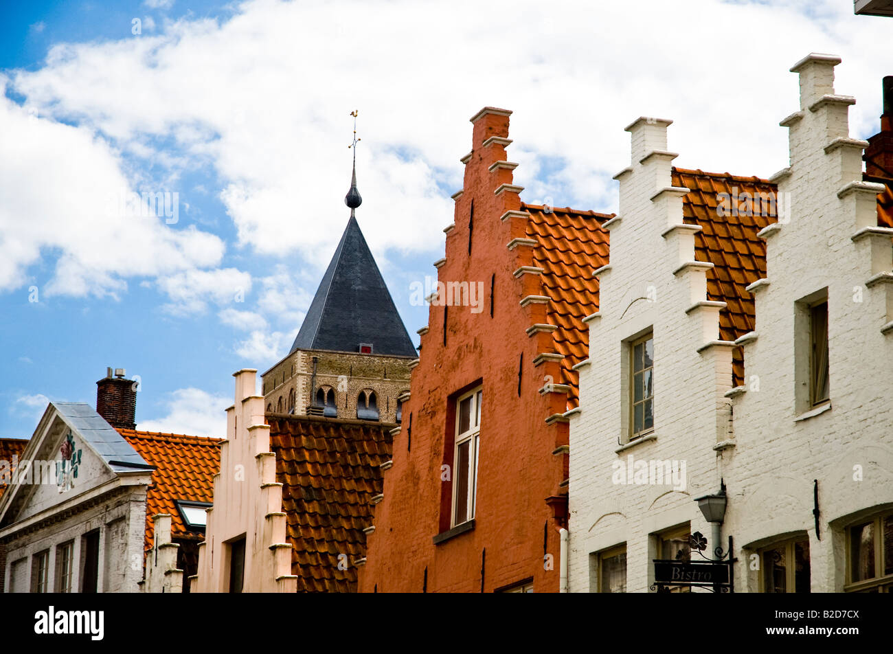 A typical view of step gable houses in Bruges Stock Photo - Alamy