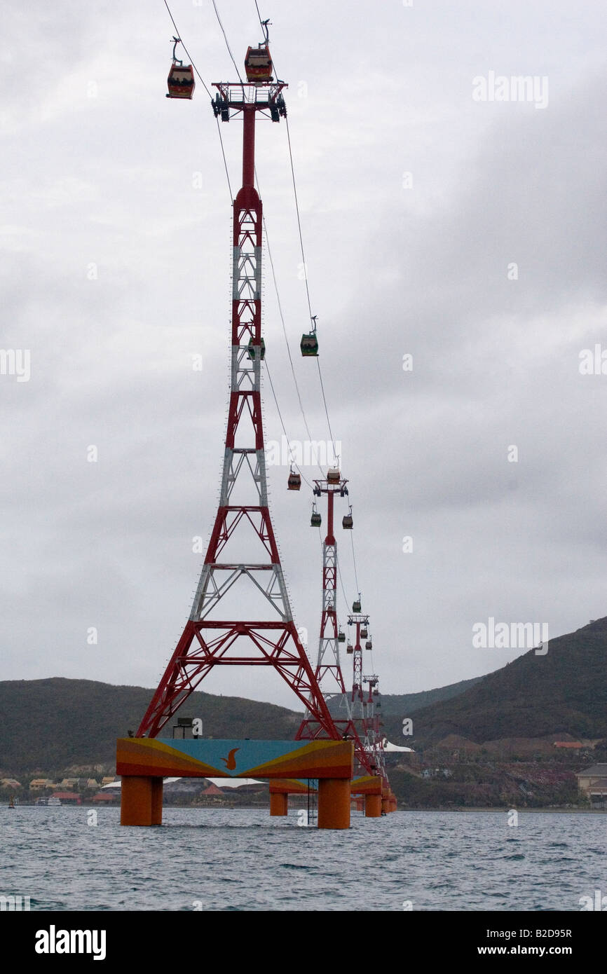 Pylons support the world's longest cable car, running from mainland ...