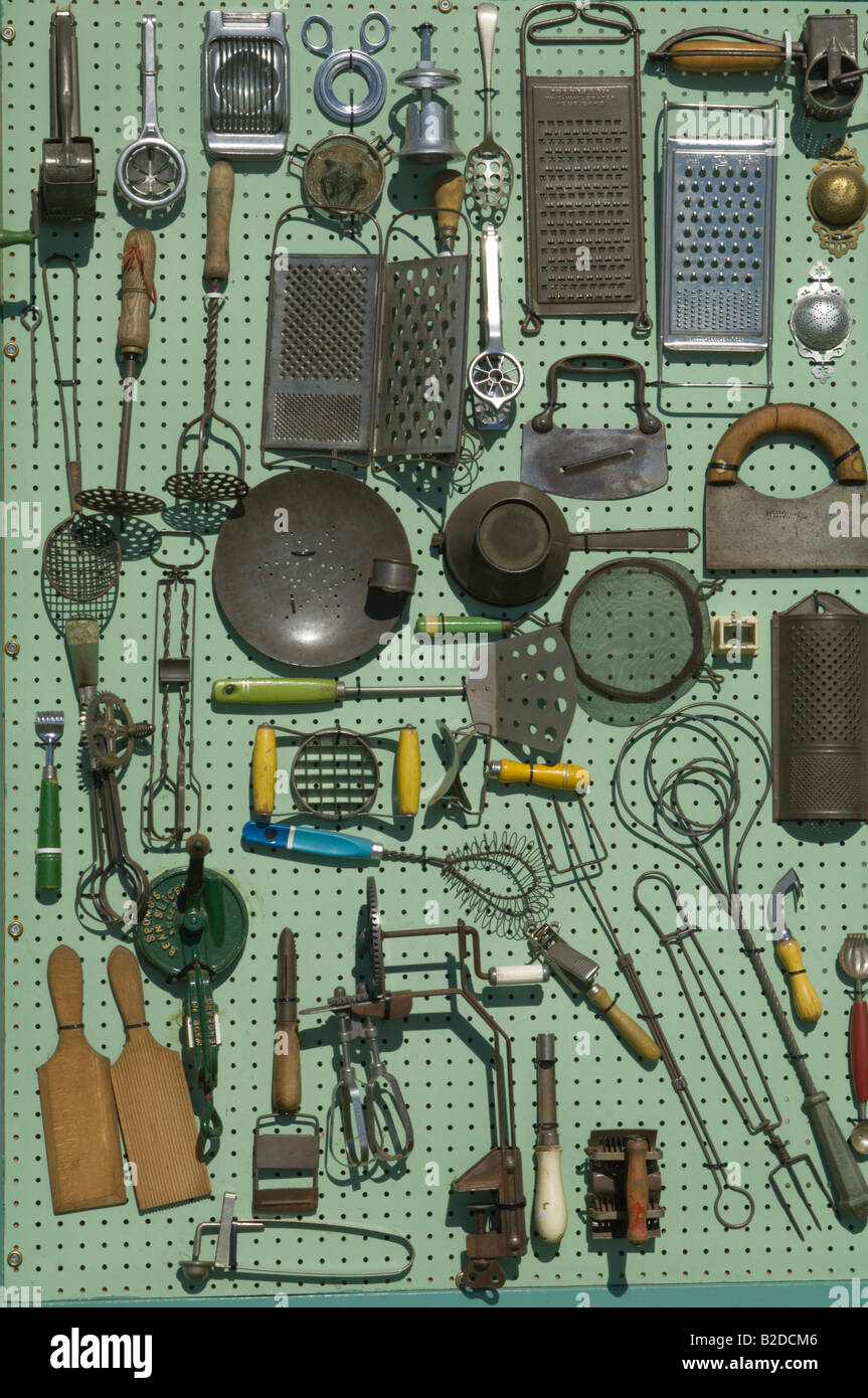 Kitchen implements on display Stock Photo - Alamy