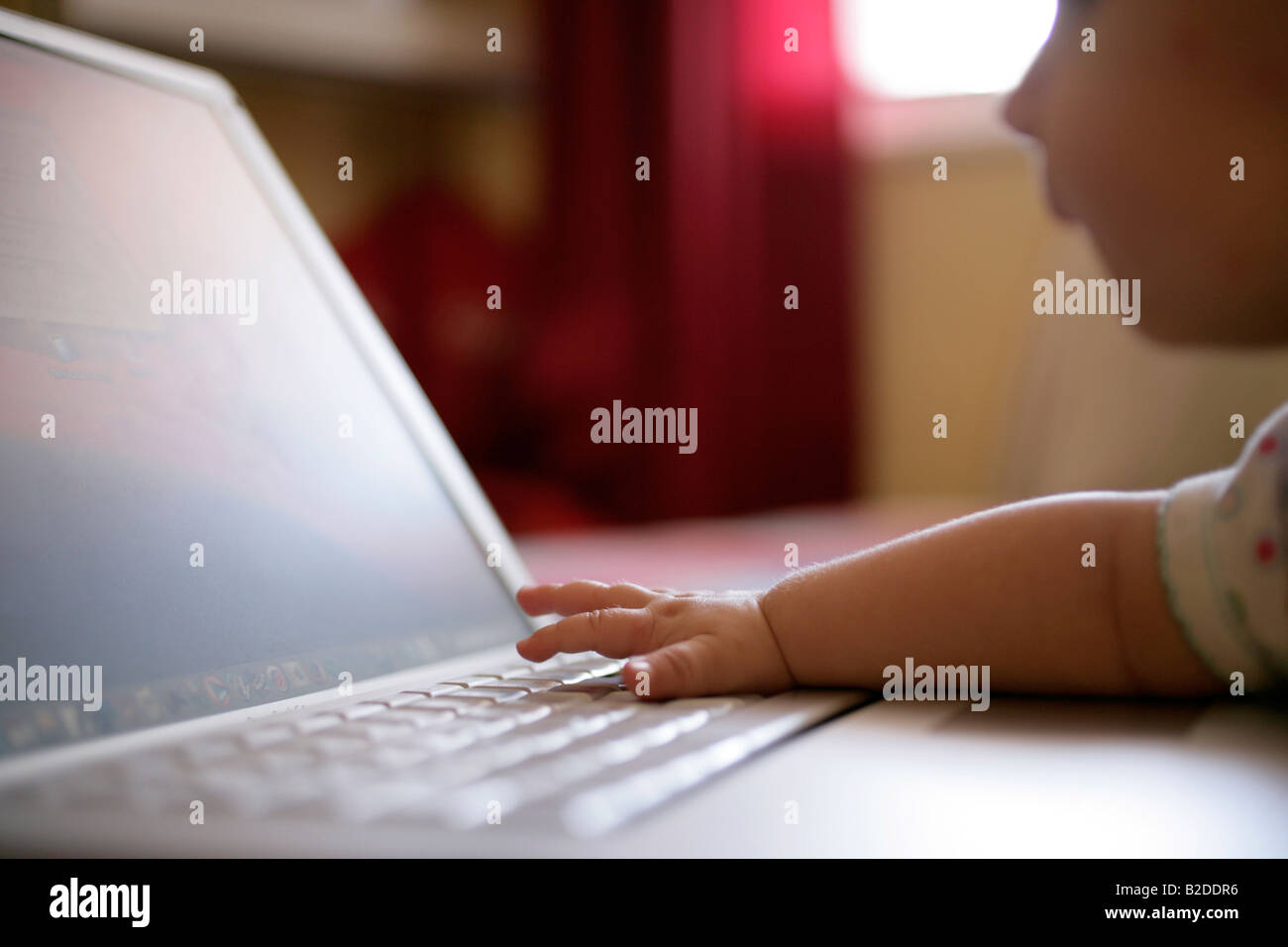 Six month old baby playing on a laptop Stock Photo - Alamy