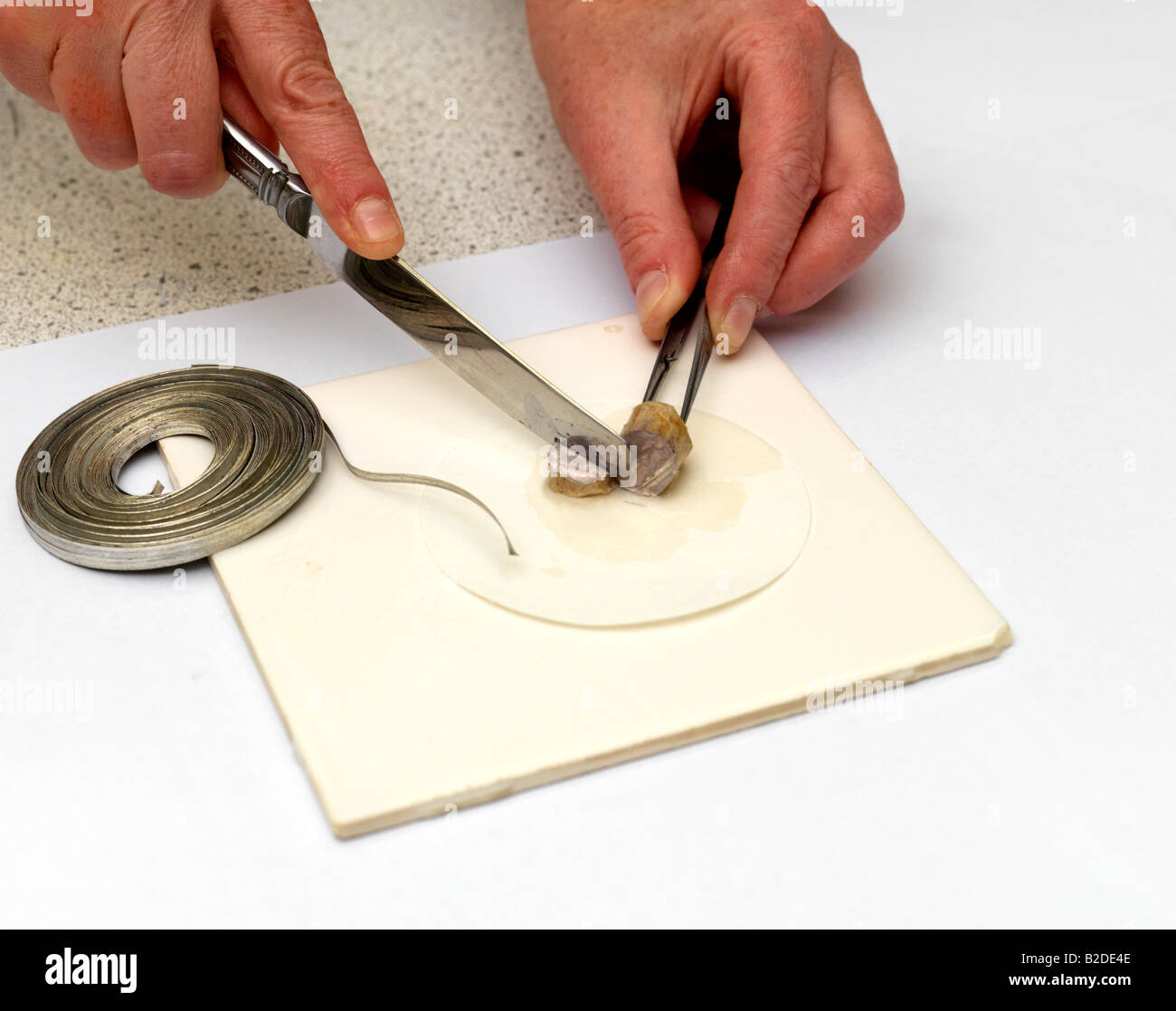Sodium Being Cut and some Magnesium Ribbon Stock Photo - Alamy