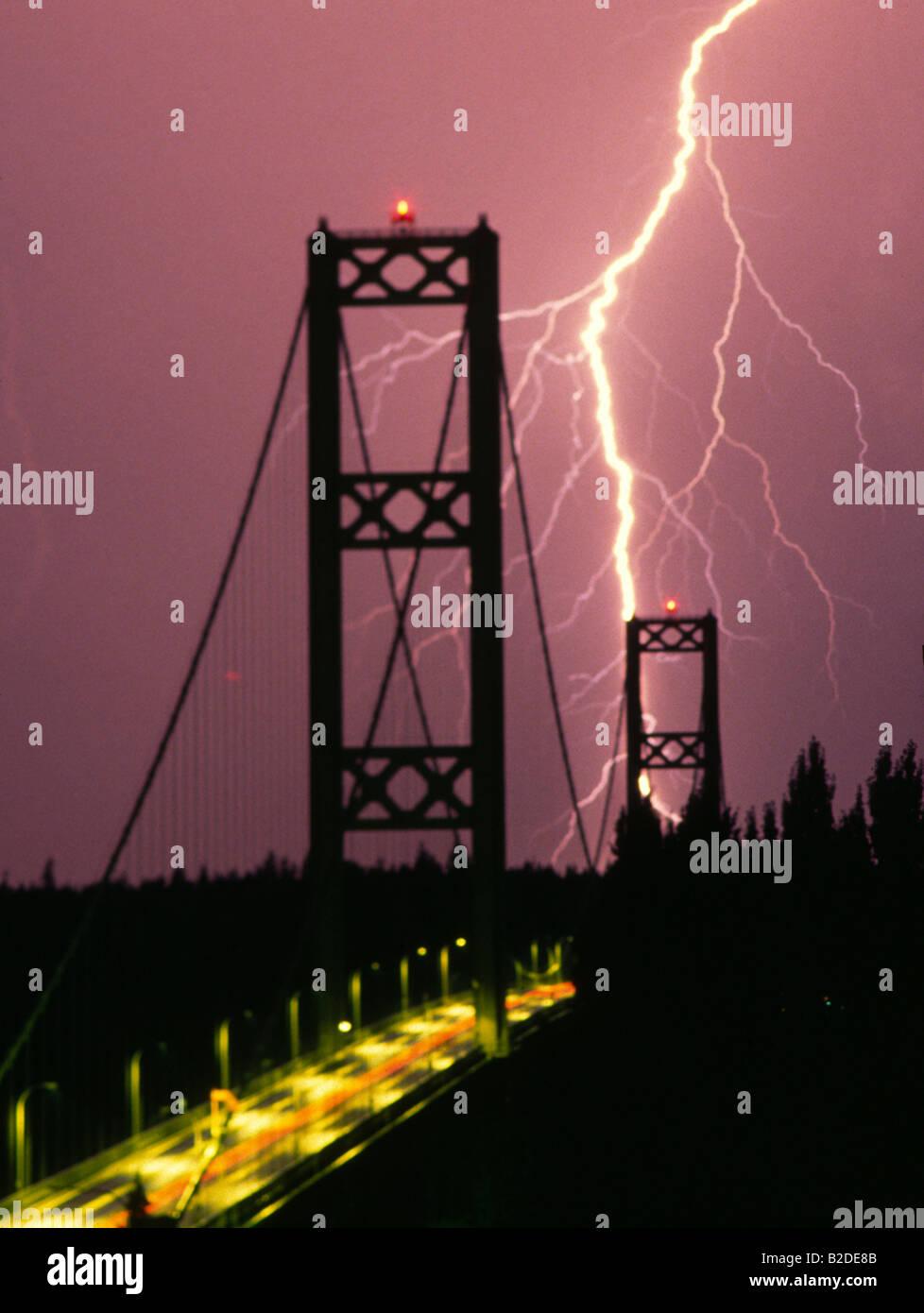 Tacoma Narrows Bridge DOT Washington State in a Lightning Storm ...