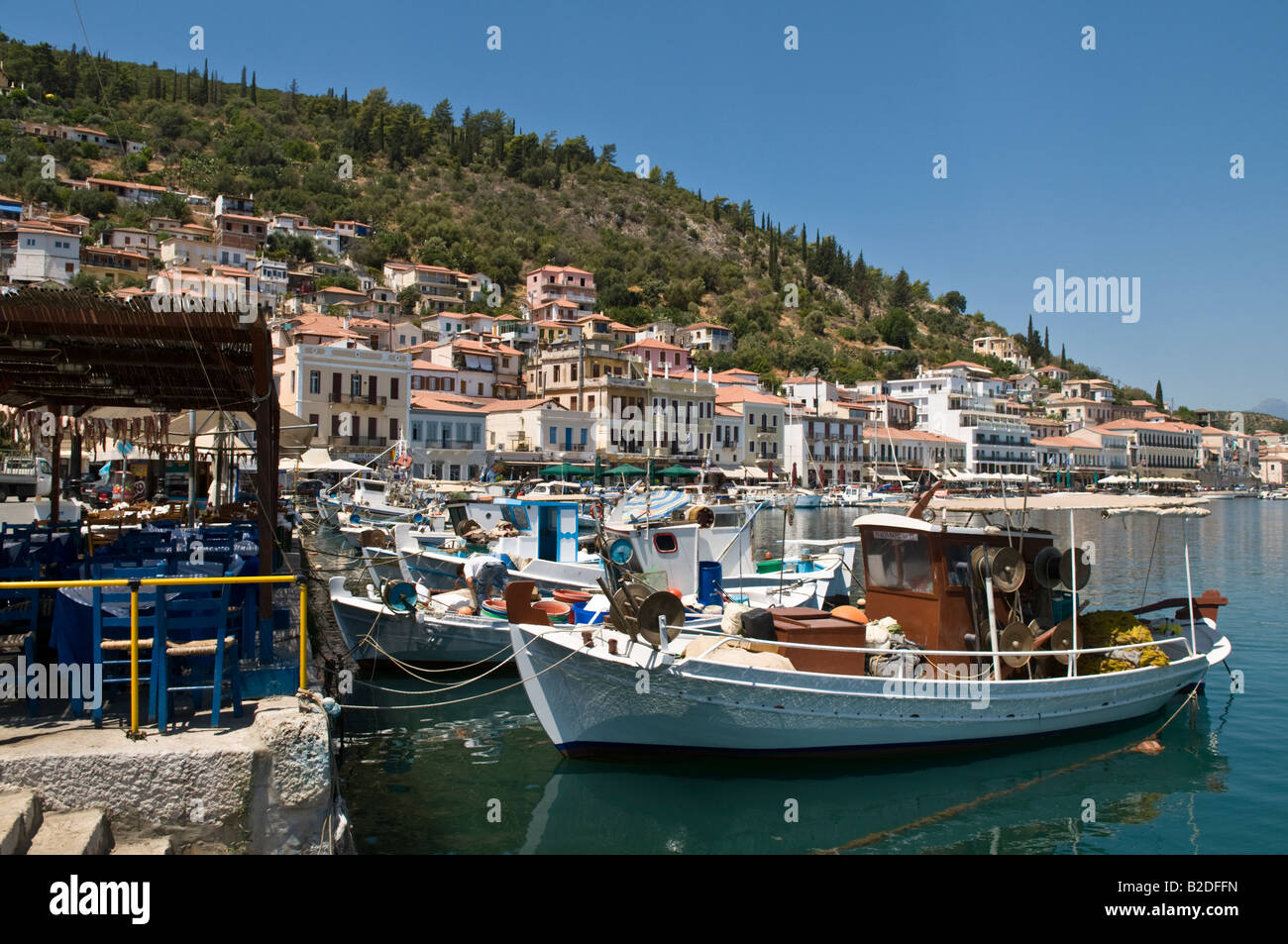 The town of Gythio seen from the harbour Southern Peloponnese Greece ...