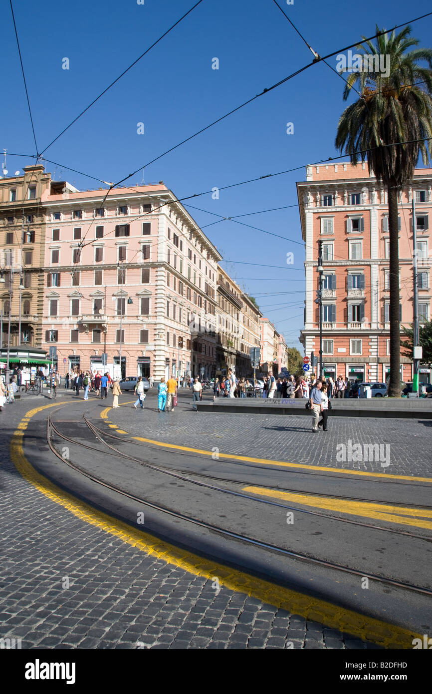tram lines Rome Lazio Italy Stock Photo - Alamy