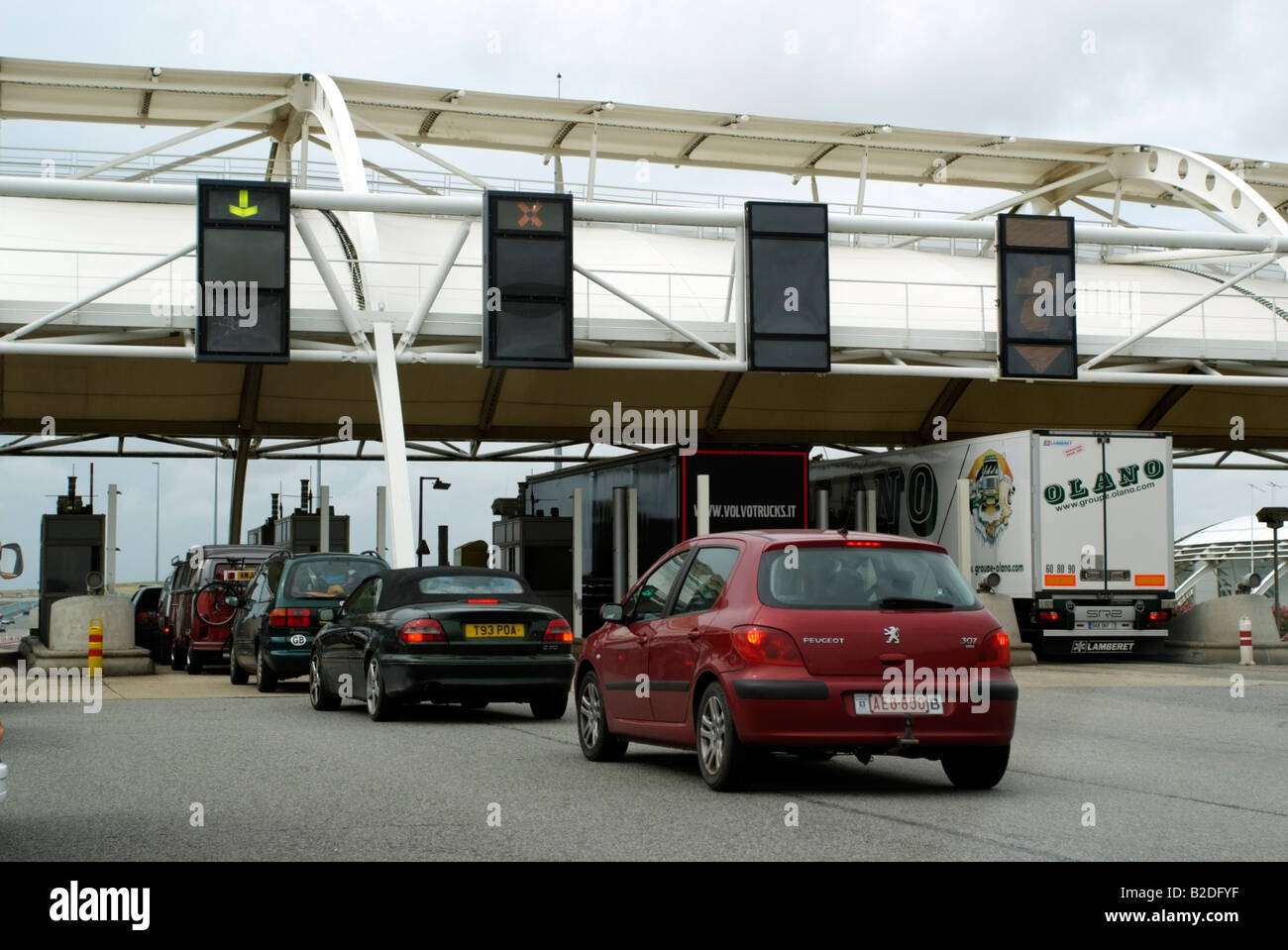 French motorway toll station on the A16 autoroute northern France ...
