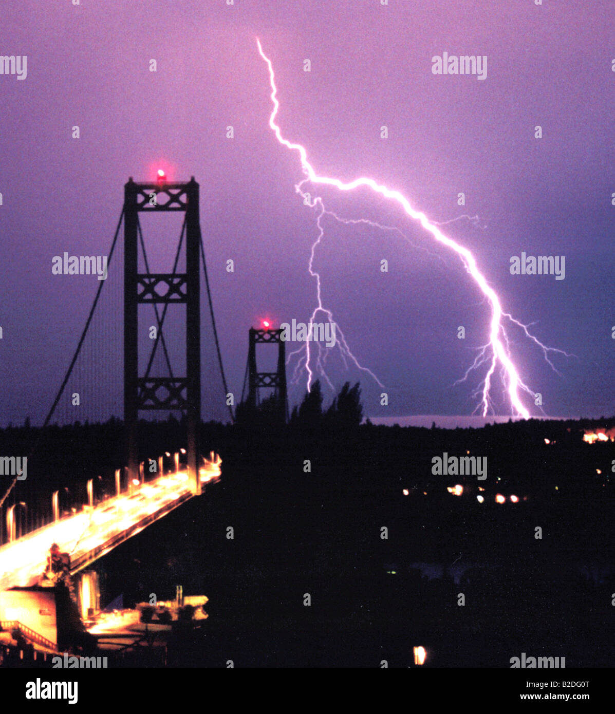 Tacoma Narrows Bridge DOT Washington State in a Lightning Storm ...