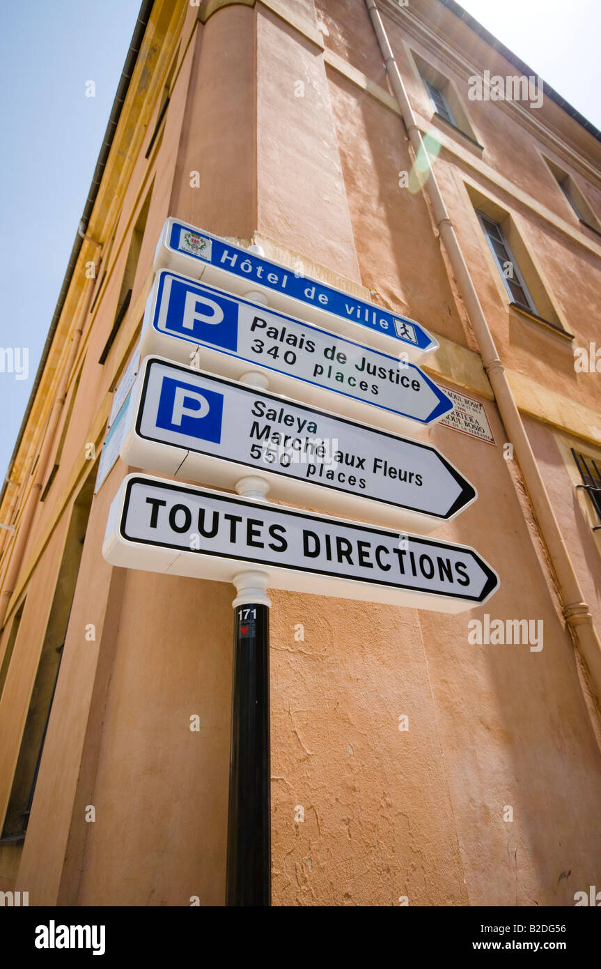 Signs for directions in Old Town of Nice, Cote d'Azur, France Stock ...