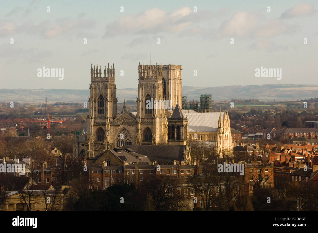 Aerial view of the west facade of York Minster cathedral in York city ...