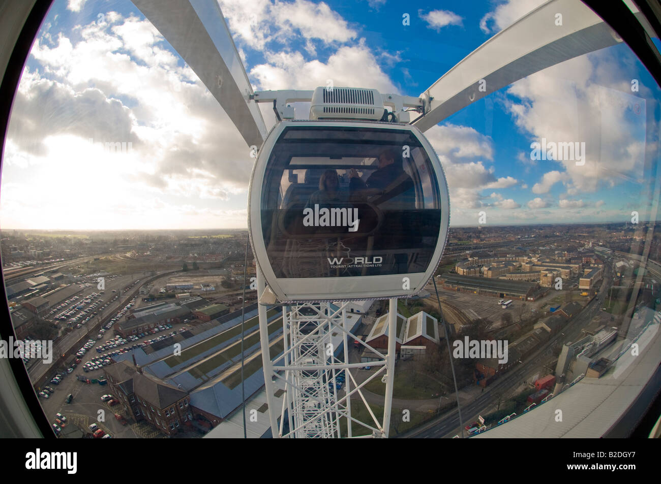 Closeup of passenger pods on an observation wheel in York city centre ...