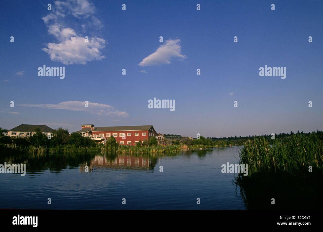 A view of some of the red lumber mill buildings of the Old Mill ...