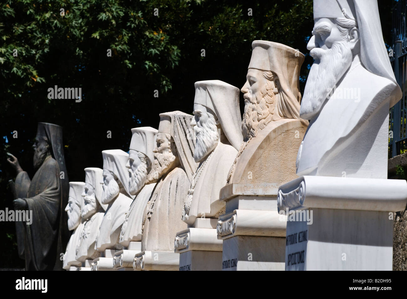Carved busts of former Patriarchs Bishops of Kalamata outside the main ...