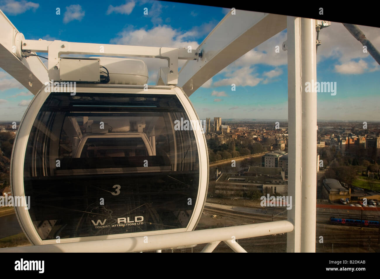 Closeup of passenger pods on an observation wheel in York city centre ...