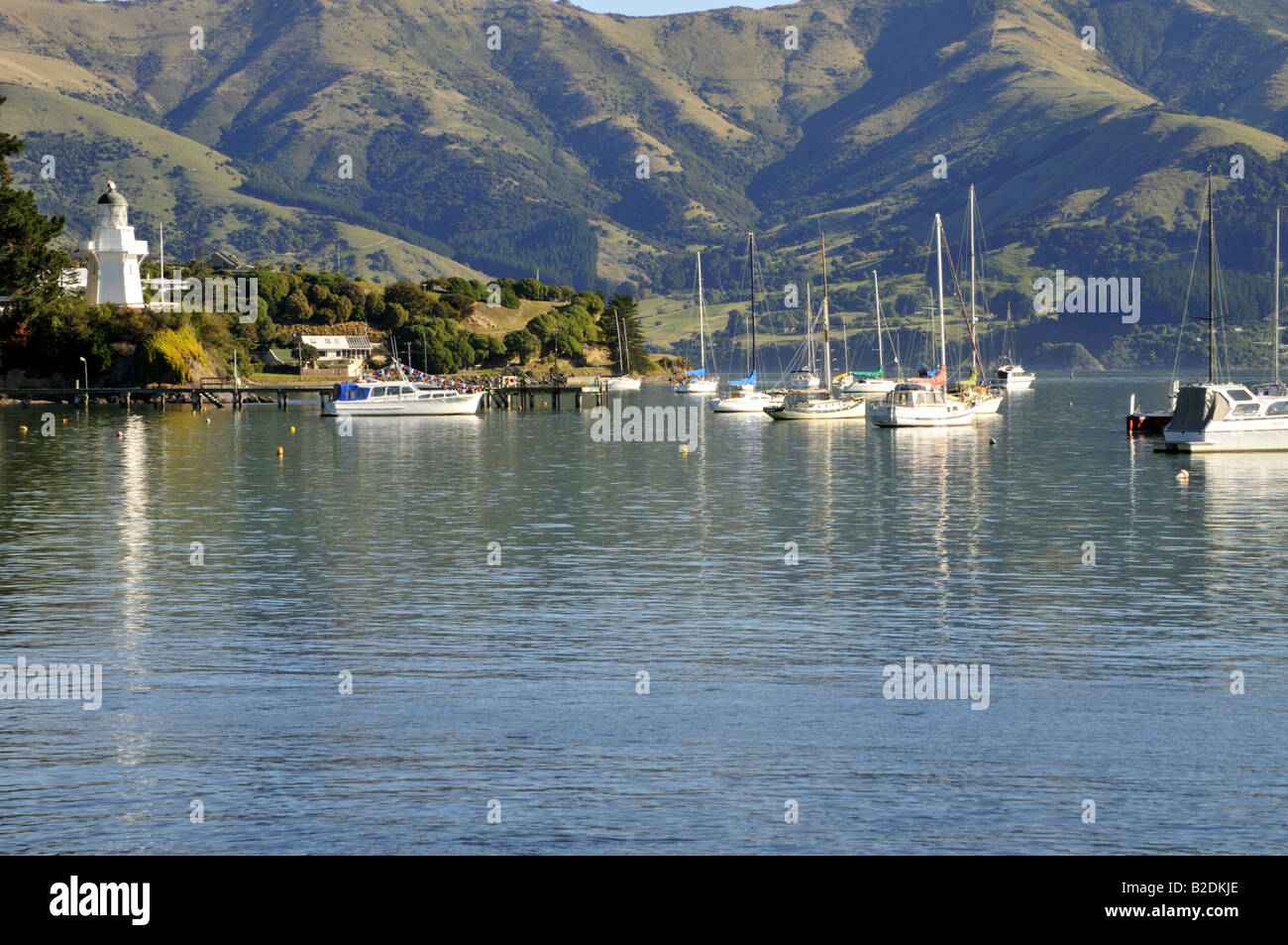 Sailing boats in the Akaroa harbour Banks Peninsula Canterbury South ...