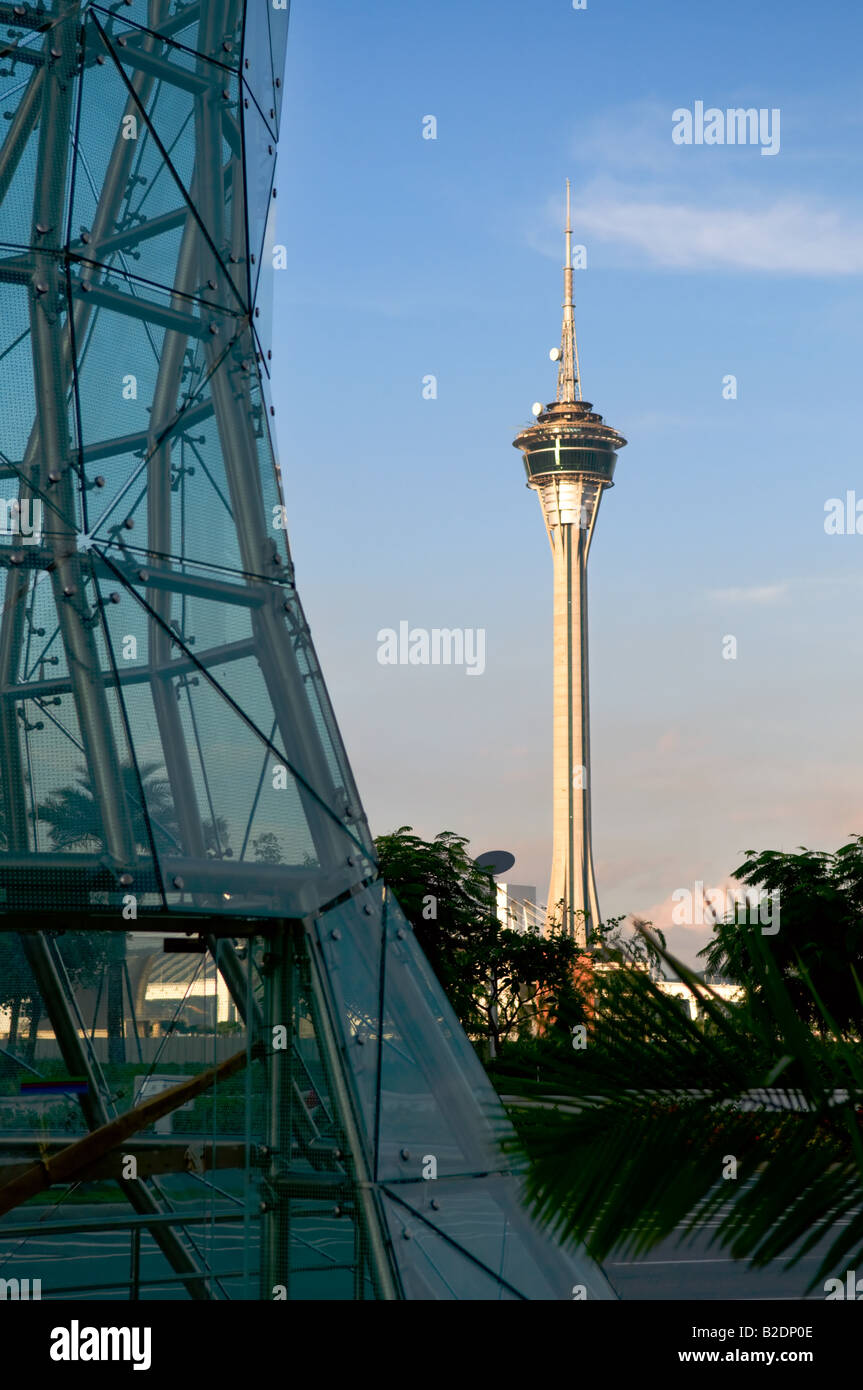 Macau Tower and Convention Centre beside glass construction Stock Photo ...