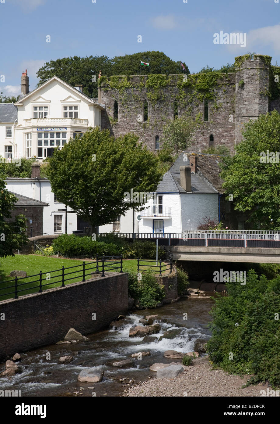 Brecon castle and the Castle Hotel Brecon Wales UK Stock Photo - Alamy