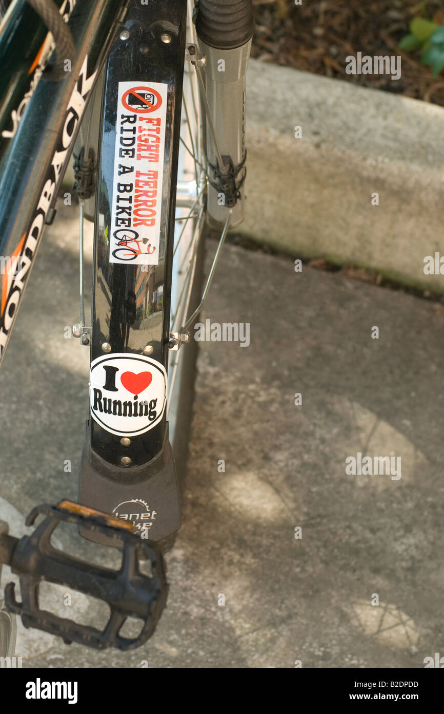Anti terrorism bumper sticker on a bicycle Stock Photo - Alamy