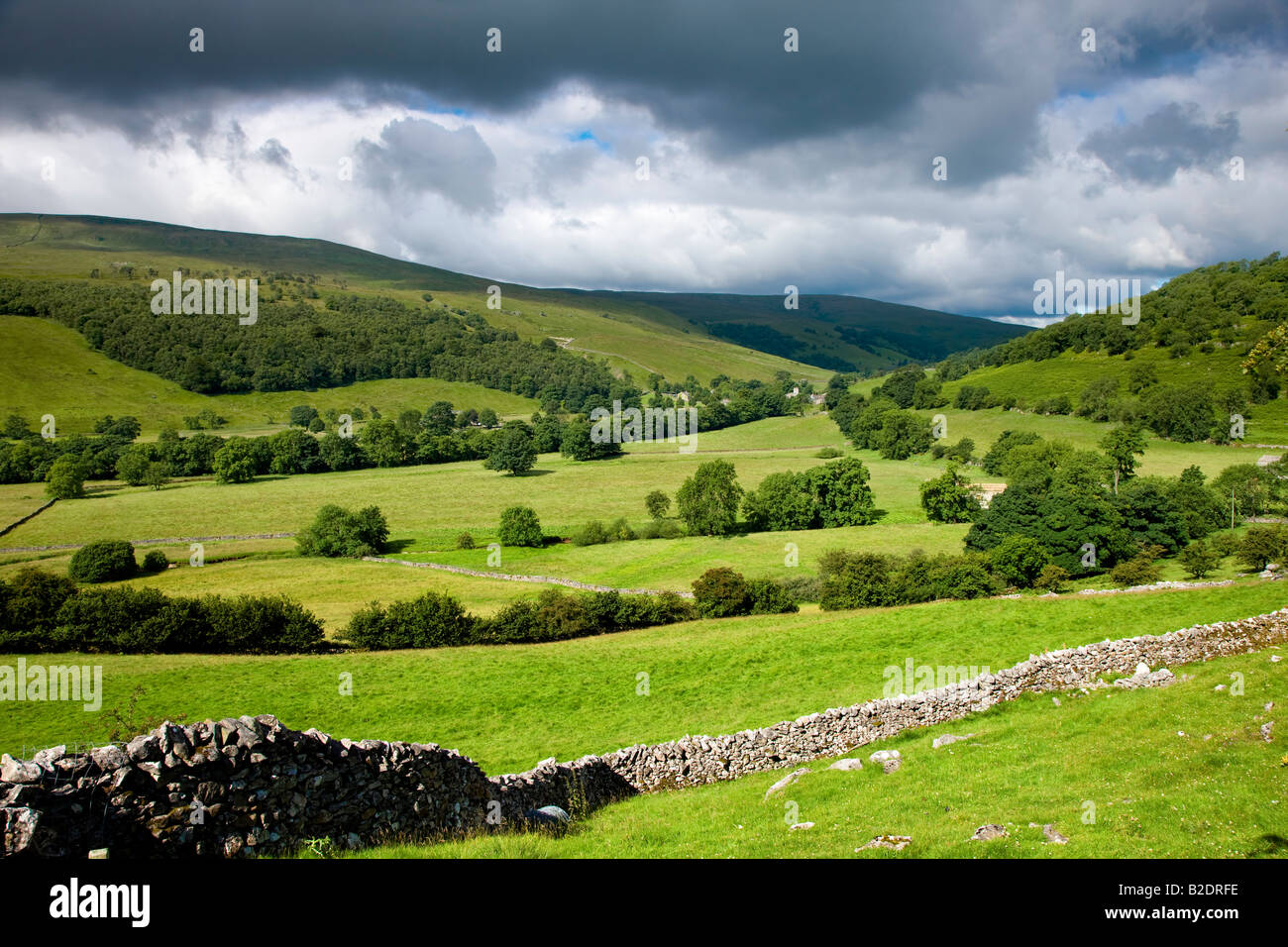 Looking up Wharfedale towards Hubberholme Yorkshire Dales National Park ...