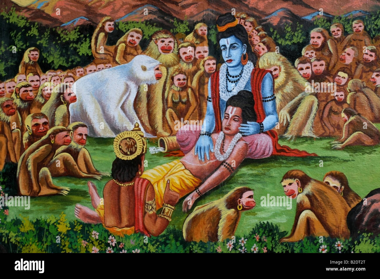 Mural on a Hindu temple wall depicting when Rama and Laksman are ...