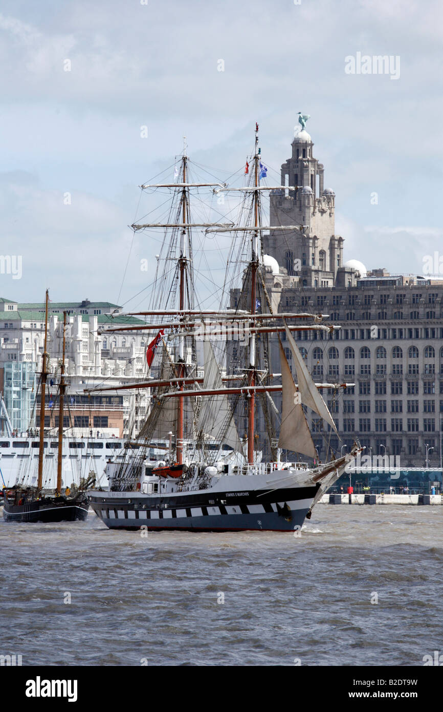 Stavros S Niarchos Brig Rigged Tall Ship passing RFA Lyme Bay River ...