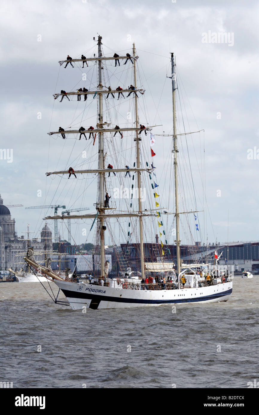 Trainees in the rigging of the barquentine STS POGORIA Liverpool Tall ...