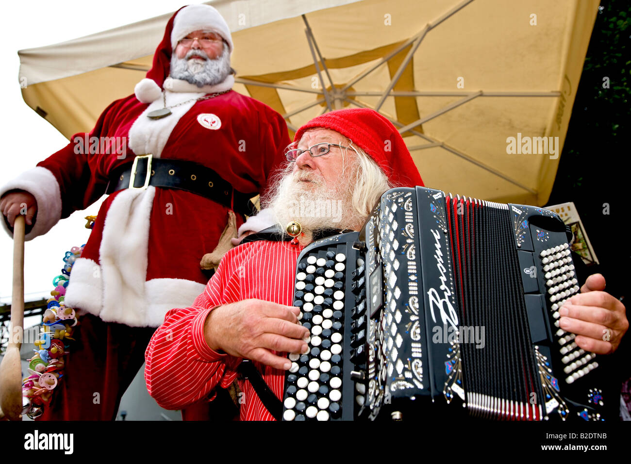 Two Santas entertaining at the World Santa Claus Congress in Denmark ...