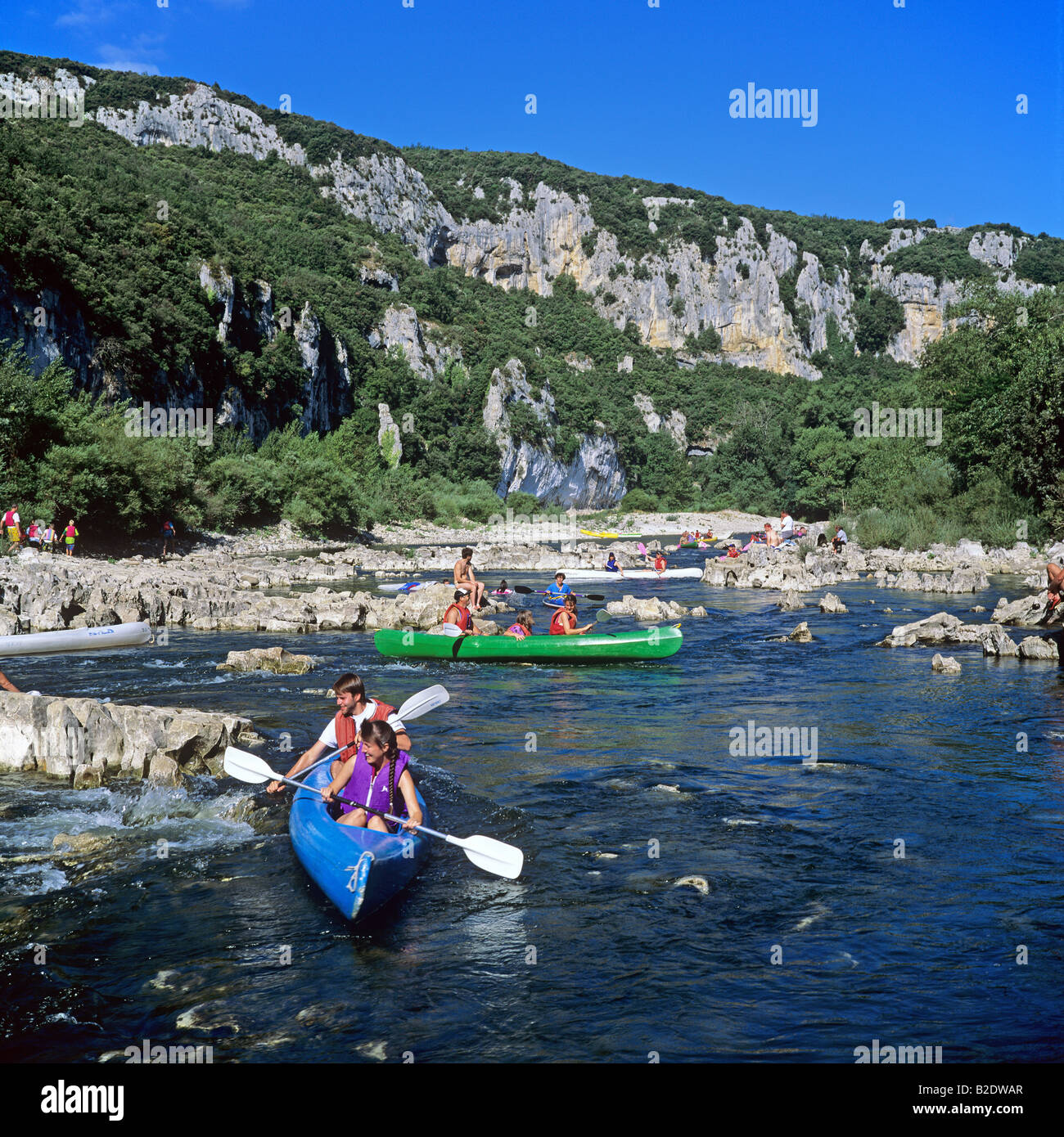 Canoeing on Ardèche river Gorges de l'Ardèche France Stock Photo - Alamy