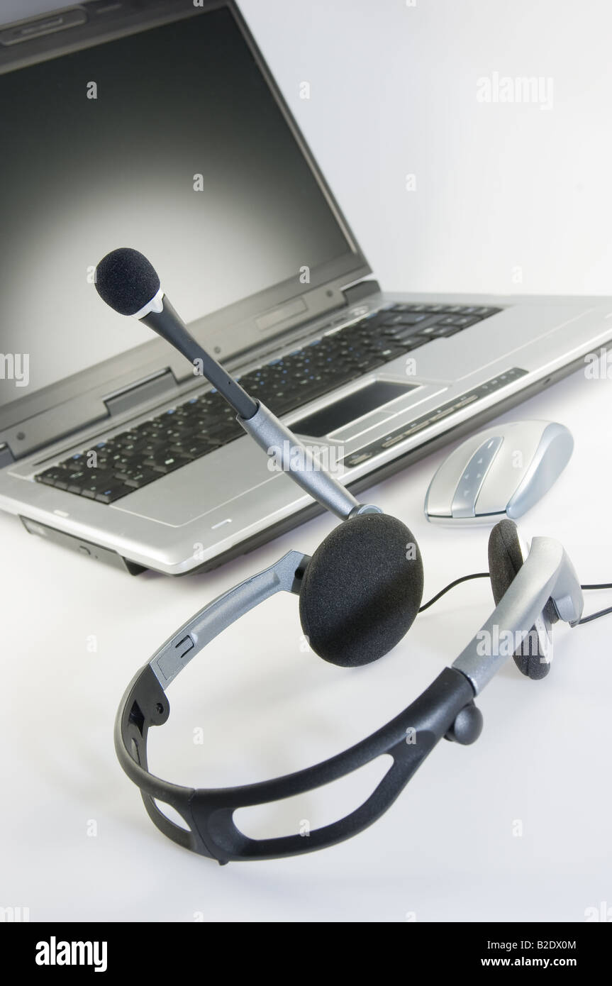 Headset with Laptop Stock Photo - Alamy